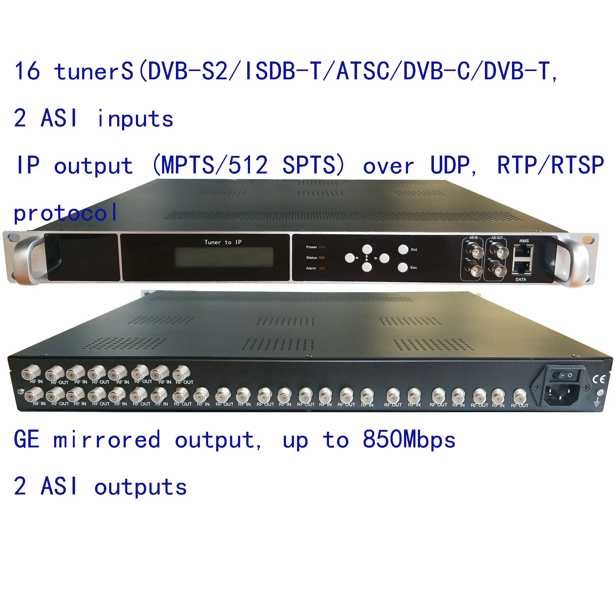 Codificador de 16 DVB S2 a IP/ASI, salida de ISDB T a IP/ASI ...