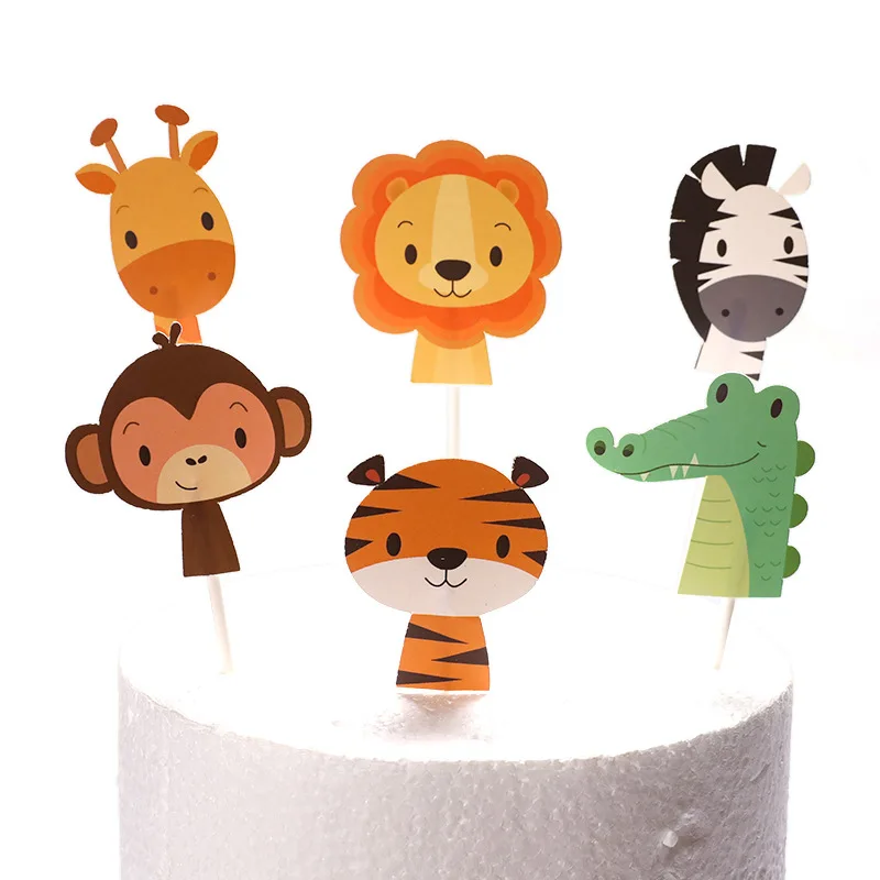 Cartoon Giraffe Crocodile Cupcake Topper Animals Happy Birthday Cake ...