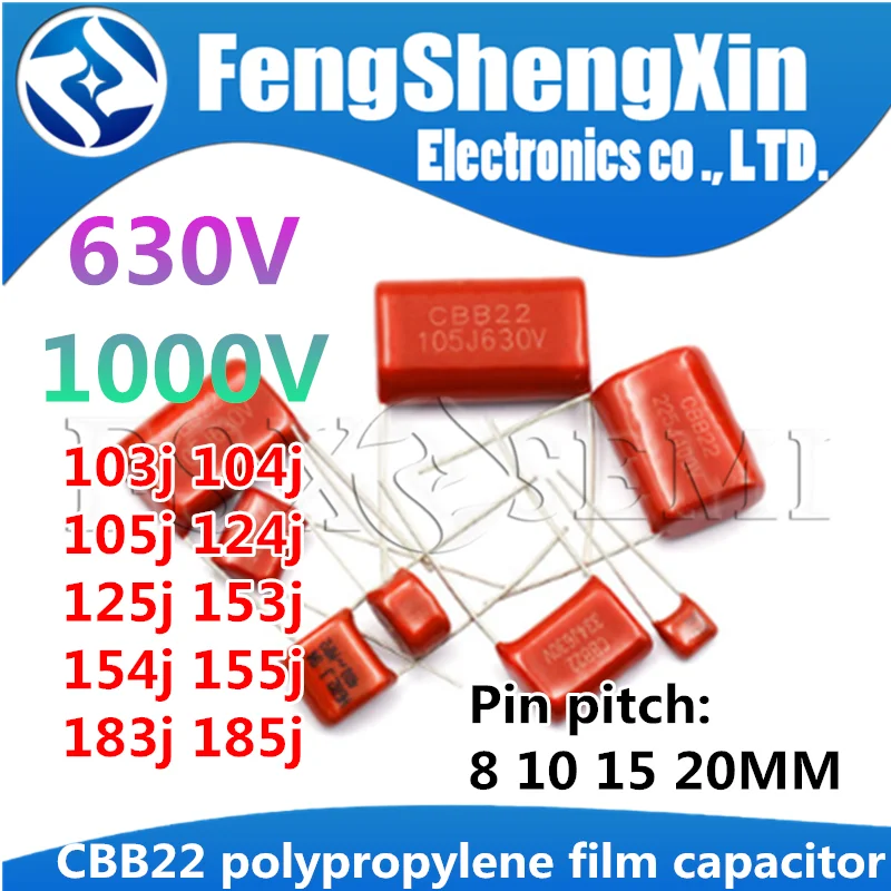 10pcs-CBB22-polypropylene-film-capacitor-630V-1000V-103J-104J-105J-124J ...
