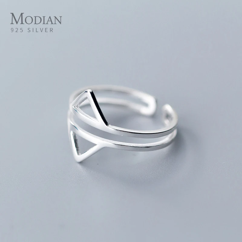Modian Authentic 925 Sterling Silver Simple Double-sided Triangle Ring ...