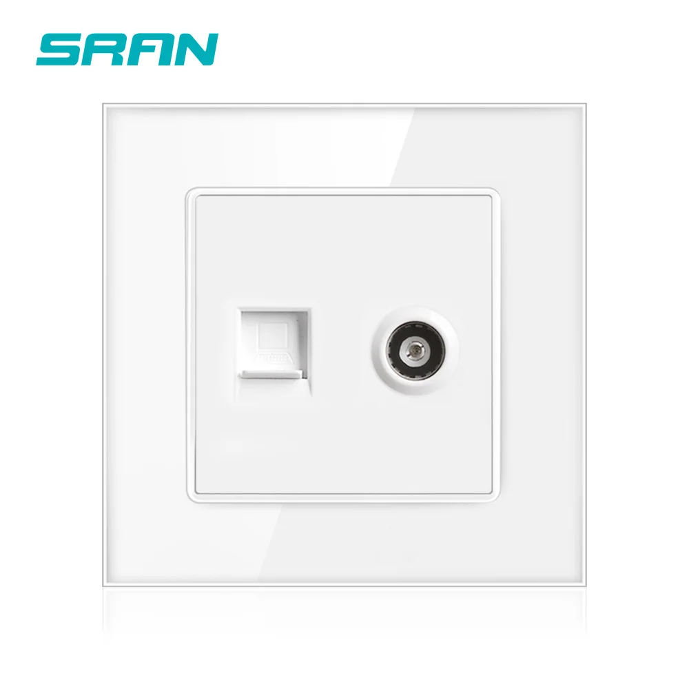 SRAN-2Gang-RJ45-and-TV-wall-socket-Crystal-tempered-glass-panel-86-86mm ...