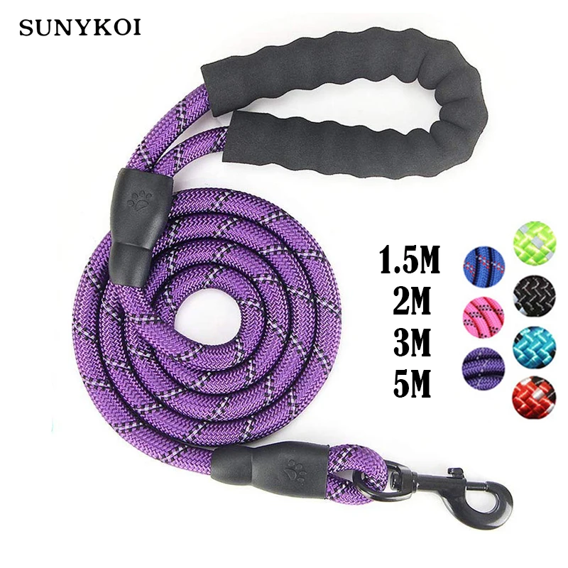 1.5M/2M/3M/5M Large Dog Rope Round 1.2CM Nylon Pet Leash Strengthen ...