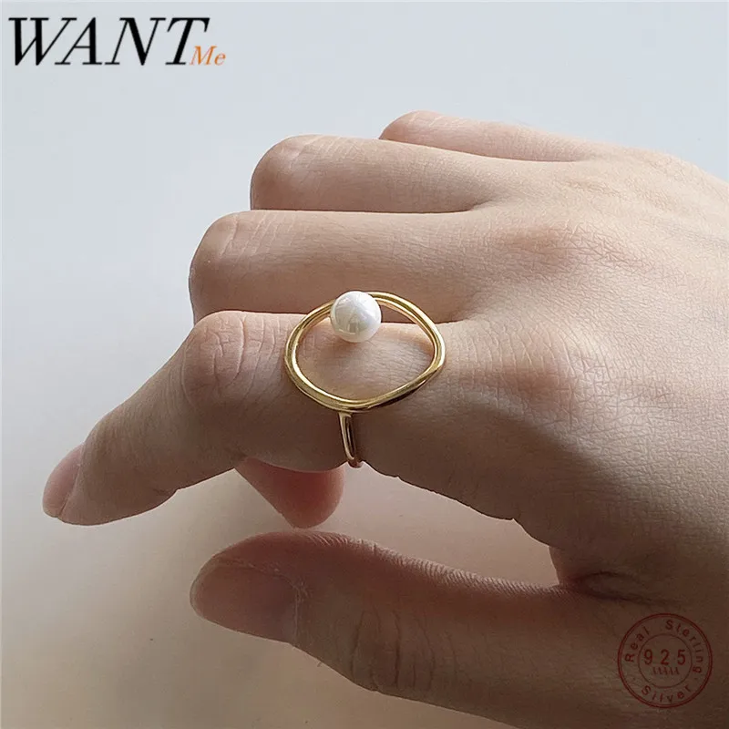 WANTME New Real 925 Sterling Silver Minimalist Geometric Pearl Punk Hip ...