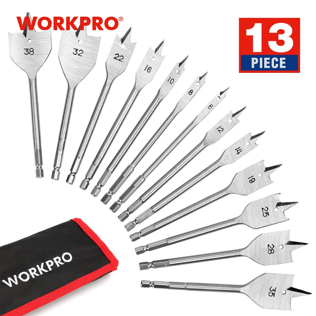 WORKPRO-13-Piece-Spade-Drill-Bit-Set-in-Metric-Paddle-Flat-Bits-for ...