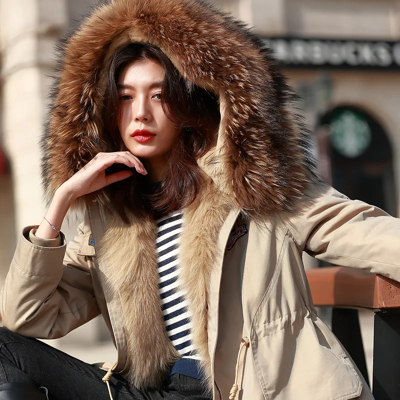 Abrigo de piel auténtica para mujer, Parka larga impermeable, con ...