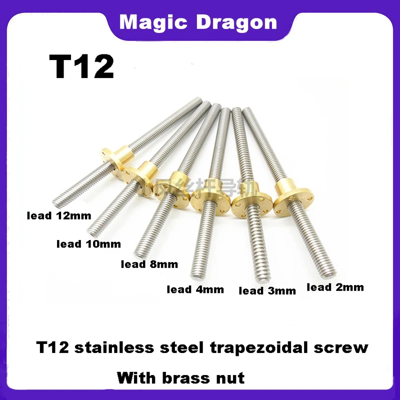 stainless-steel-CNC-3D-Printer-T12-lead-screw-Thread-12mm-lead-2mm-4mm ...