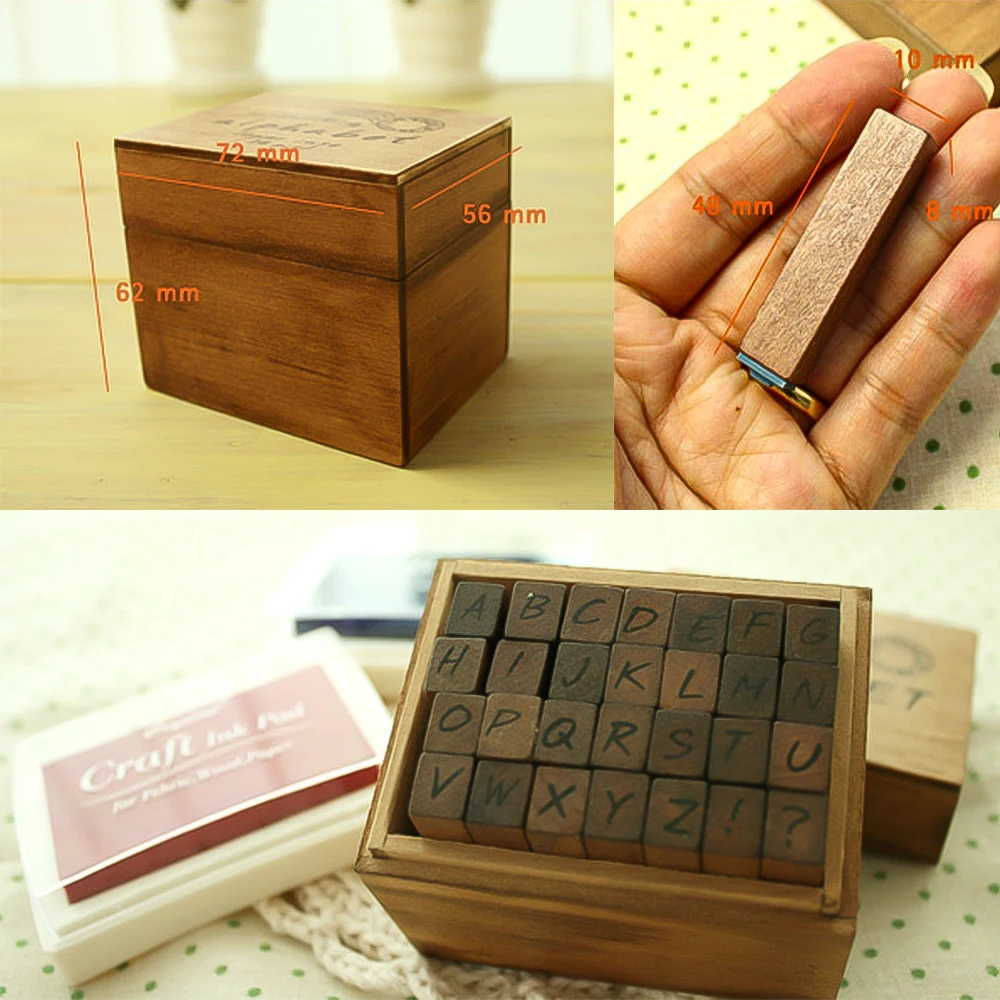 Vintage Wooden Letter Wood Rubber Stamp Set Number Alphabet Combination ...