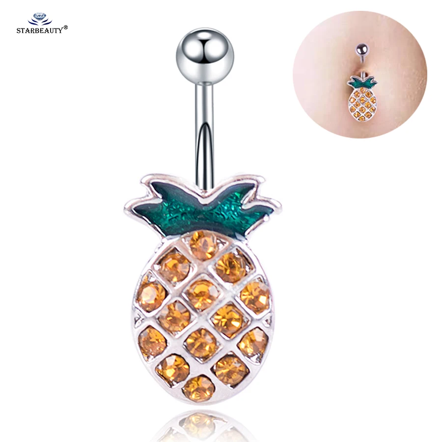 Starbeauty 14G 1.6x10mm Cute Pineapple Belly Piercing Ombligo Orange ...
