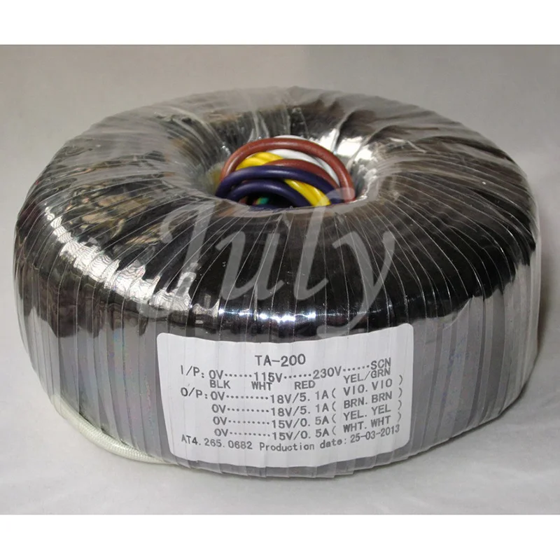 Toroidal transformer 200W dual 18V (5.1A) + dual 15V (0.5A) are 4 wires ...