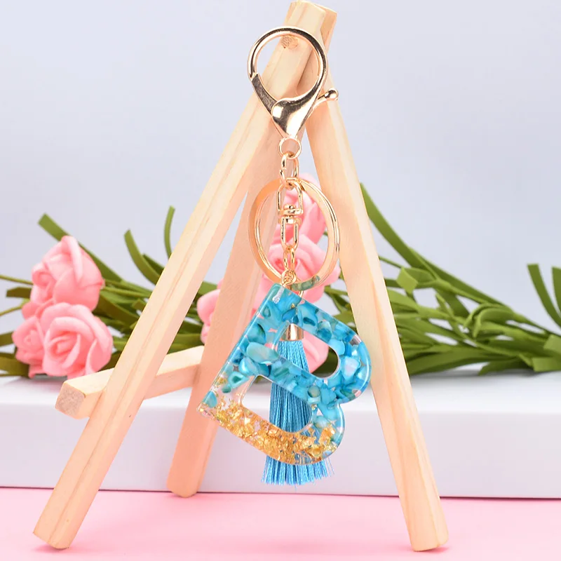 Cute Gold Blue Gradient Color Letter Pendant Keychains Resin A Z ...