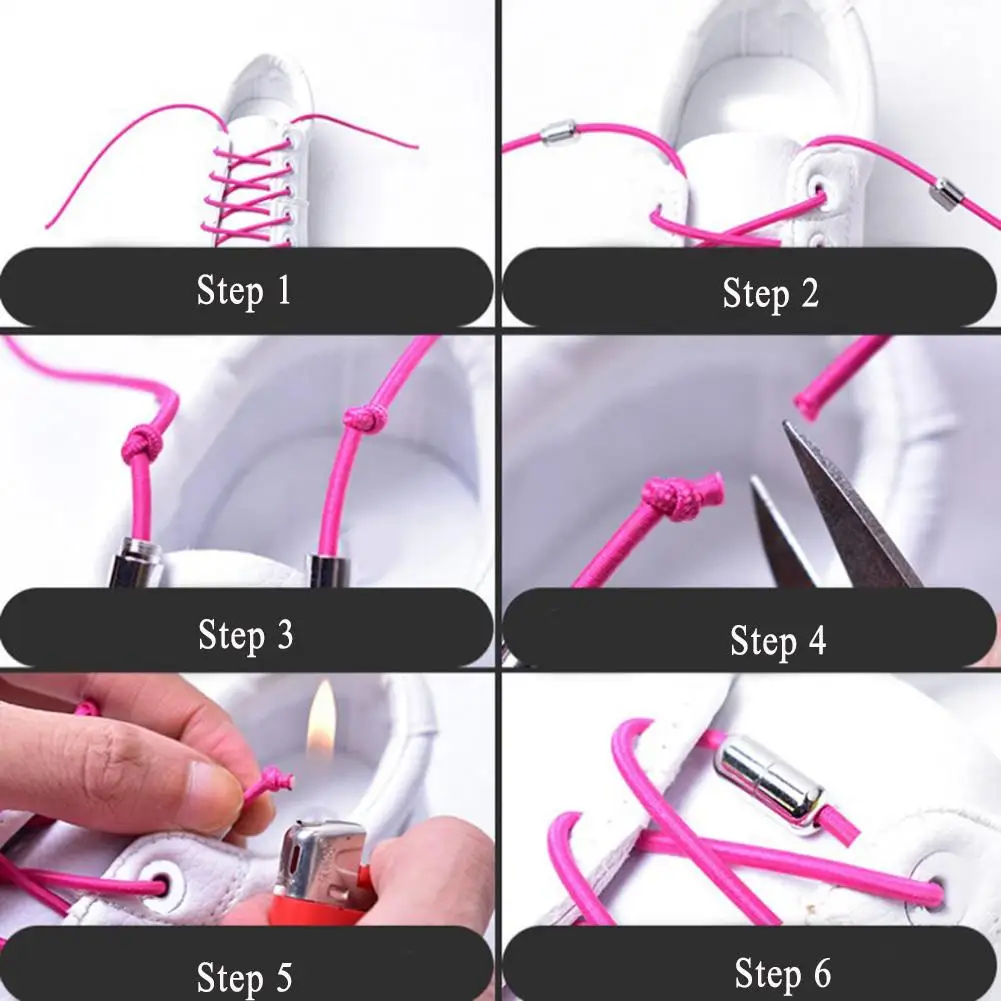 1Pair no tie shoelaces elastic locking round shoe laces kids adult ...