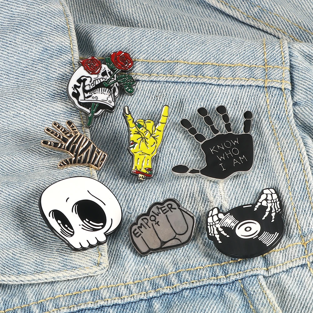 Punk Style Brooch Magic Wizard Cranio Vampire Rose Button Pin Denim ...