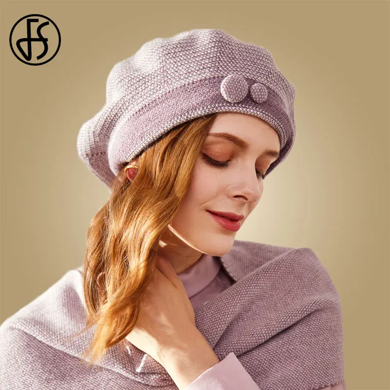 FS French Artist Wool Winter Beret For Women Hat Elegant Female Black ...