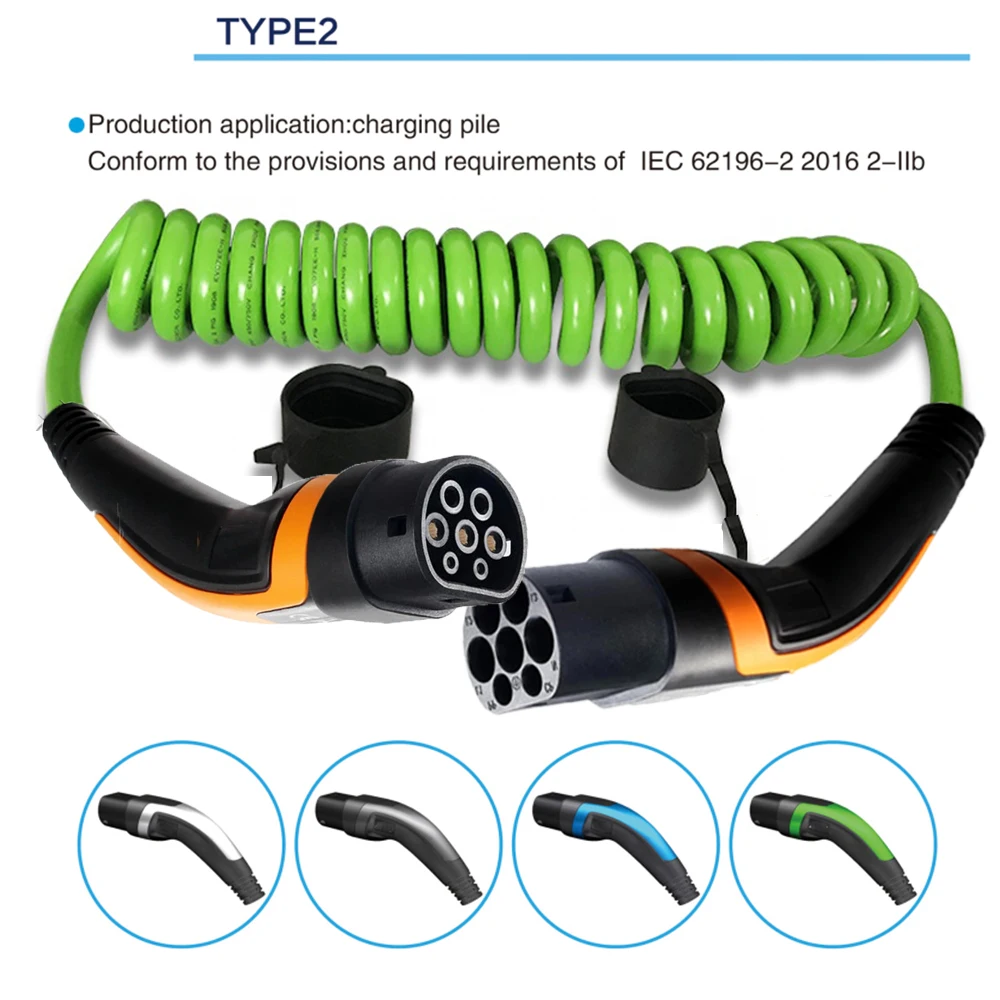 9 Meters 5 Meters Evse Wallbox 22kw 32a 3phase Ev Charging Spiral Cable ...