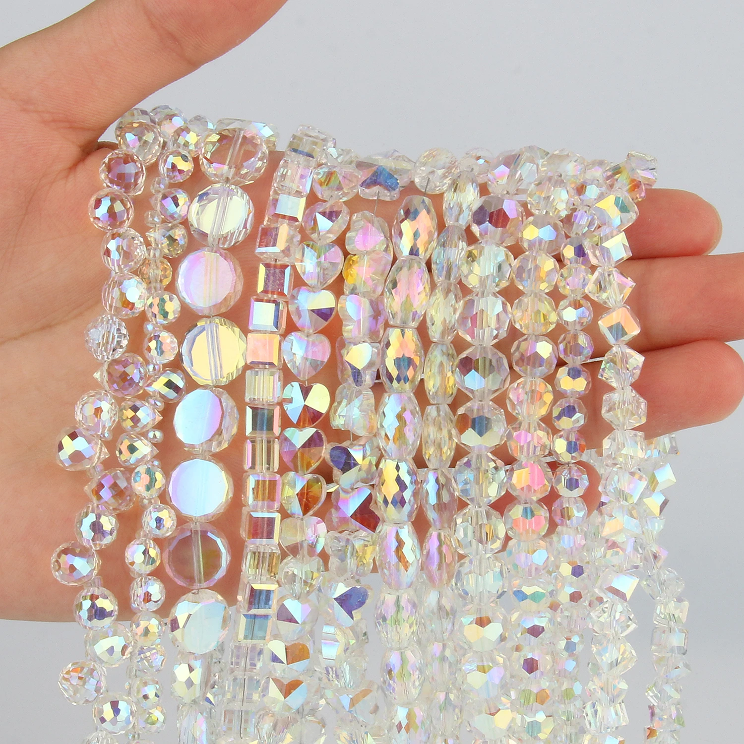 AB Color Faceted Crystal Beads Heart Star Butterfly Round Square Cube ...