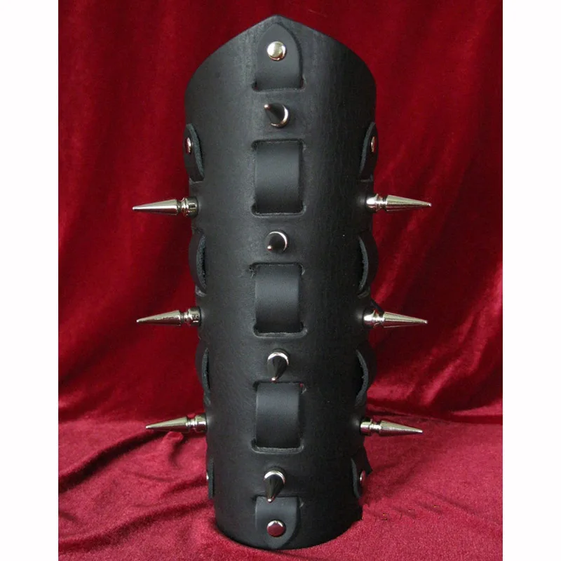 Mens Leather Woven Spiked Arm Bracer Black Vambraces Gauntlet With ...
