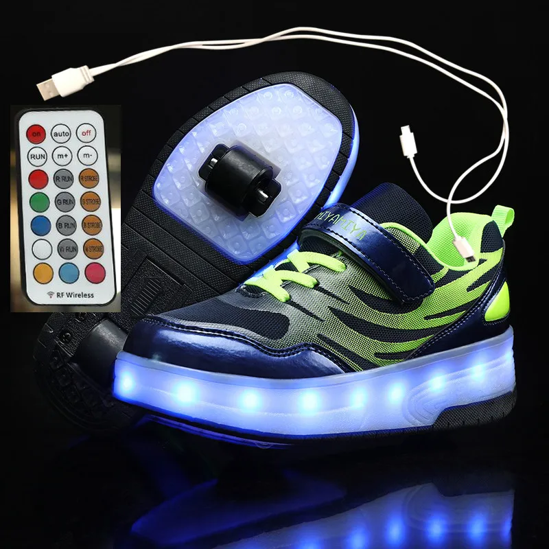 2021 New USB Charging Children Sneakers remote control Wheels Girls ...