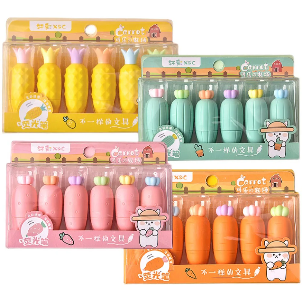 6-Pcs-Box-6-Color-Fruit-Shaped-Mini-Highlighter-of-carrot-Pineapple ...