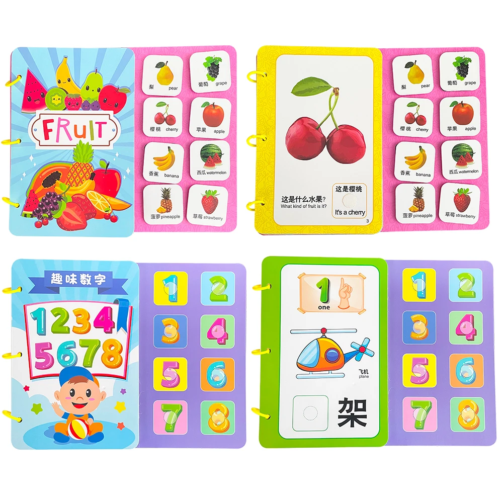 8 Style Children Quiet Book Diy Learning English Words Chinese Book ...