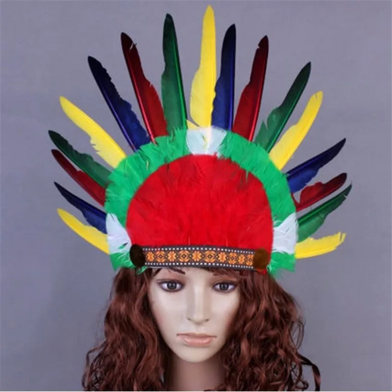 Diadema India tocado principal corona hecha de plumas y cuero de ...