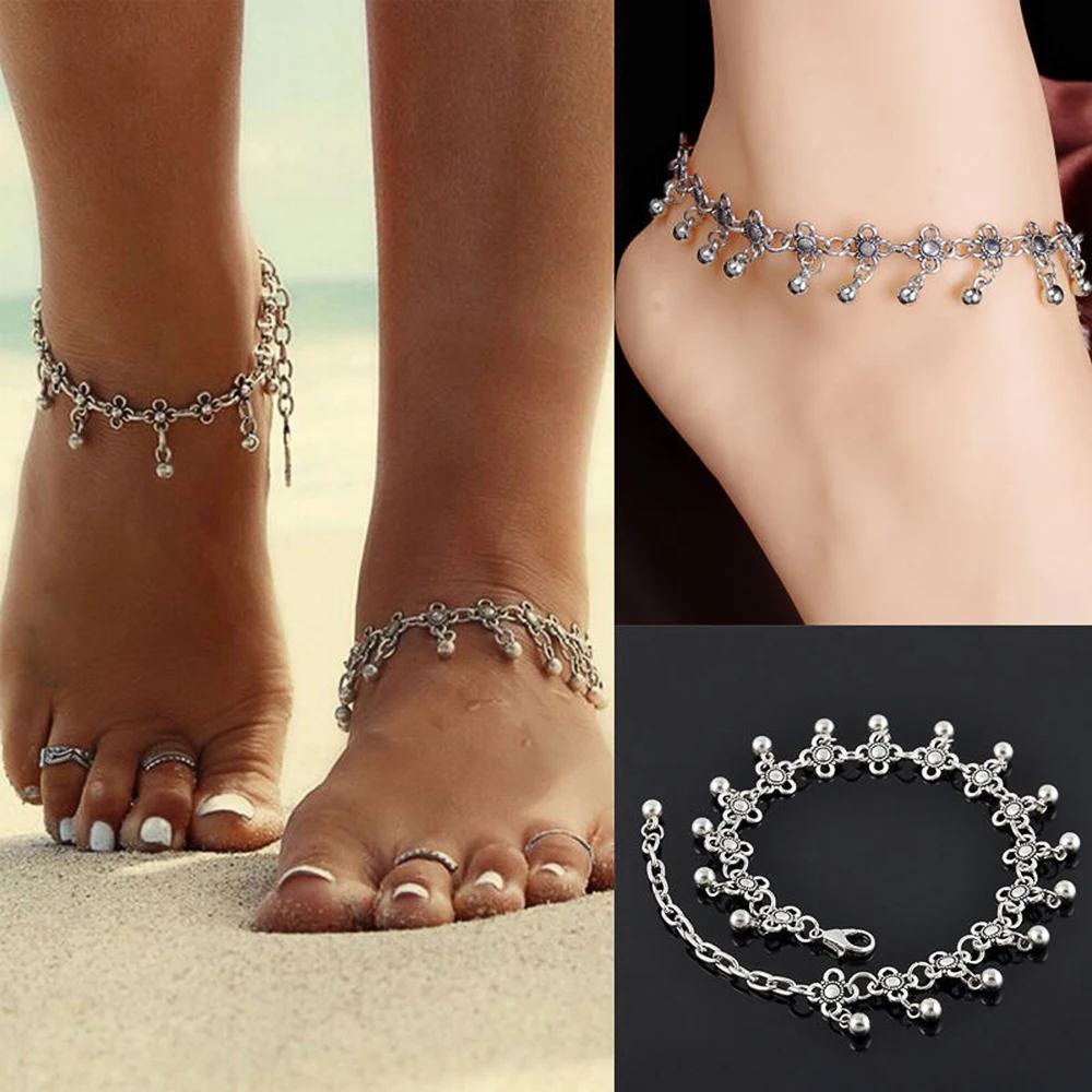 Huitan-Simple-Drop-Ball-Hollow-Out-Flower-Design-Anklets-for-Women ...