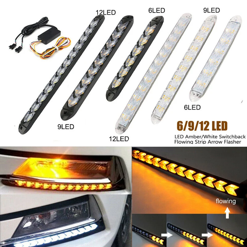 2PCS ,DRL Turn Signal 12V LED Daytime Running Lights Flowing Amber ...