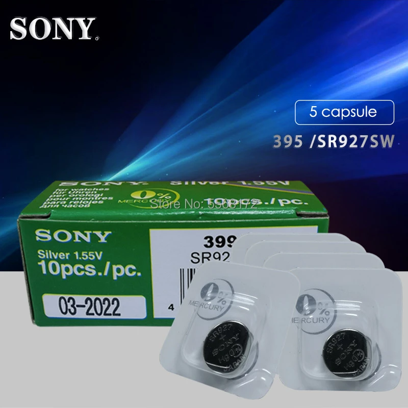 5pc Sony Sr927 Sr927sw Lr57 395/399 Sr57 Silver Oxide 1.55v Coin ...