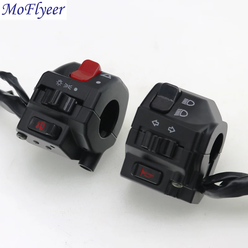 Moflyeer Motorcycle Handlebar Switch 7/8inch 22mm 1 Pair Headlight Control Turn Signal Horn ...