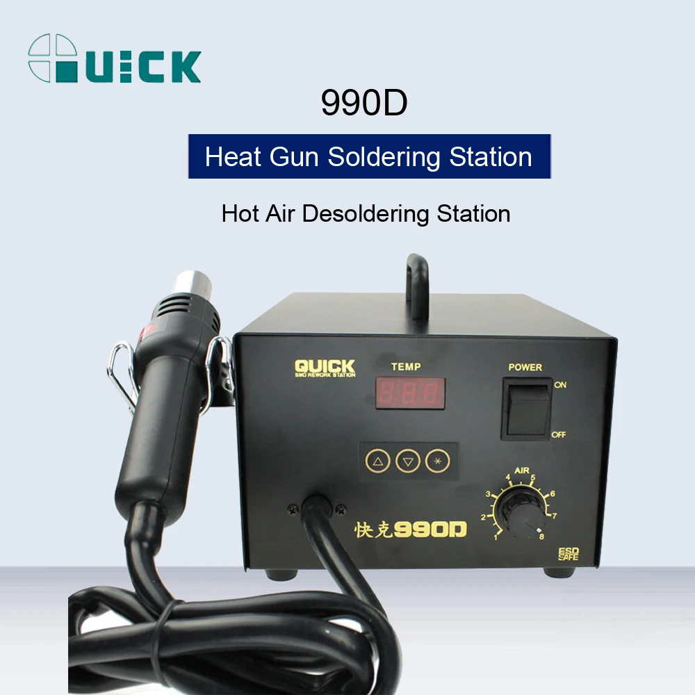 QUICK 990D Intelligent Digital Display Heat Gun Desoldering Station ESD Hot Air Soldering ...