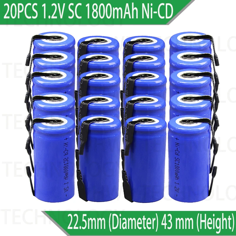 New 20PCS/lot High Grade Sub C SC 1.2V 1800mAh Ni Cd NiCd Rechargeable Battery Batteries Free ...