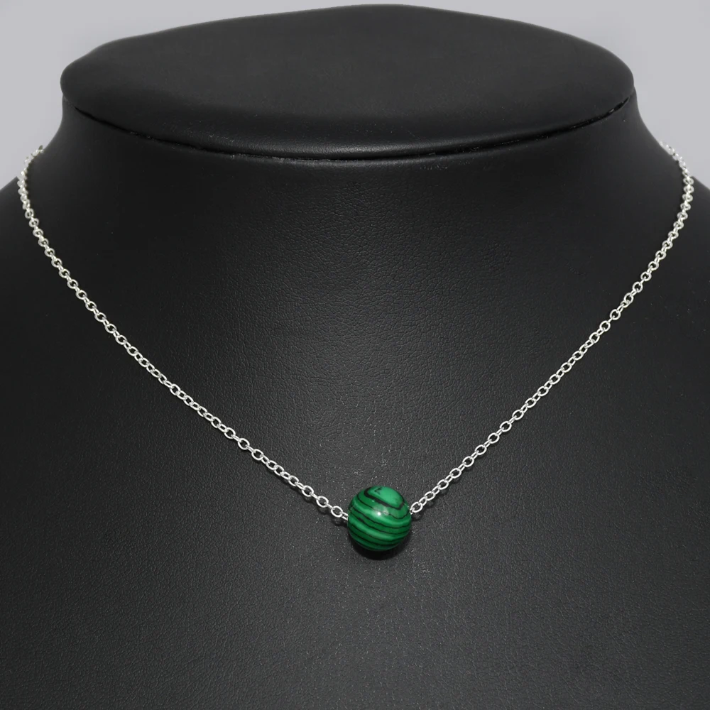 Simple Natural Stone Necklace Green Malachite Pendant Choker Necklace Handmade Trendy Daily ...