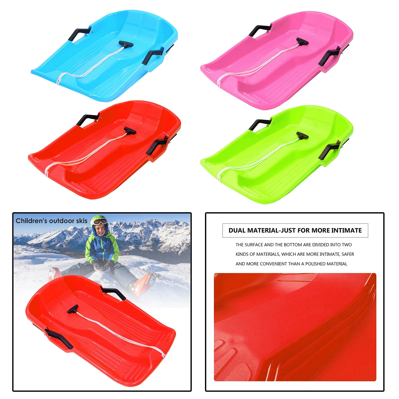 Large-Kids-Adults-Snow-Sledge-Sleigh-Sled-Toboggan-Pull-Rope-Downhill ...