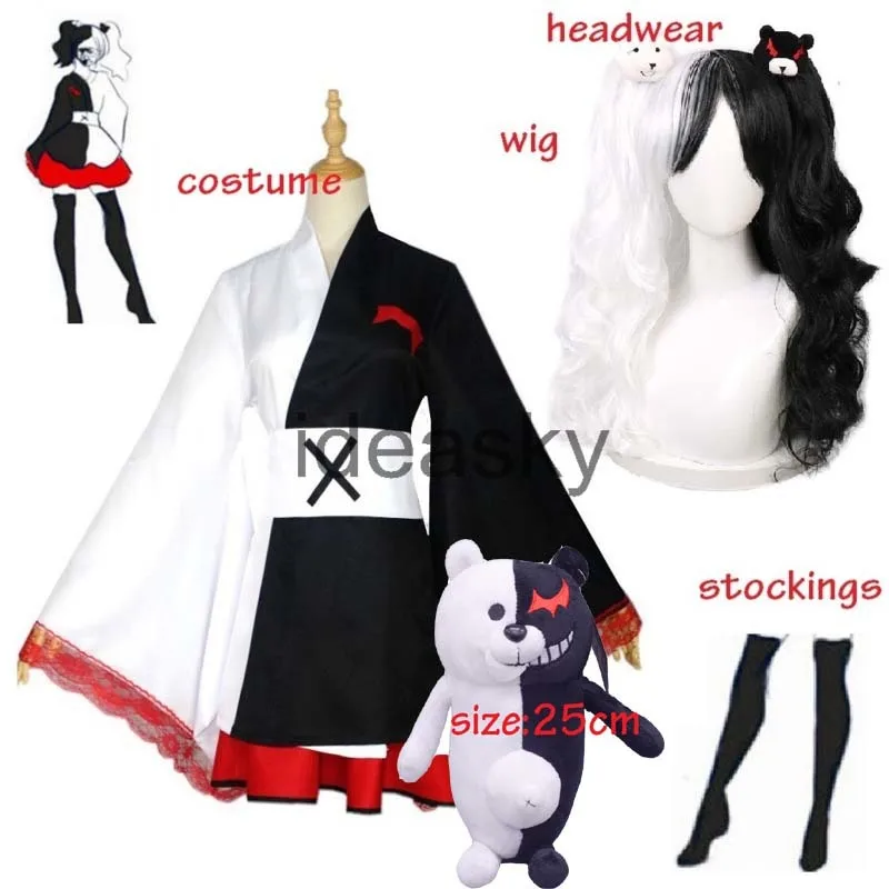 Monokuma Cosplay Costume Red And Black Kimono Danganronpa Woman Wig ...