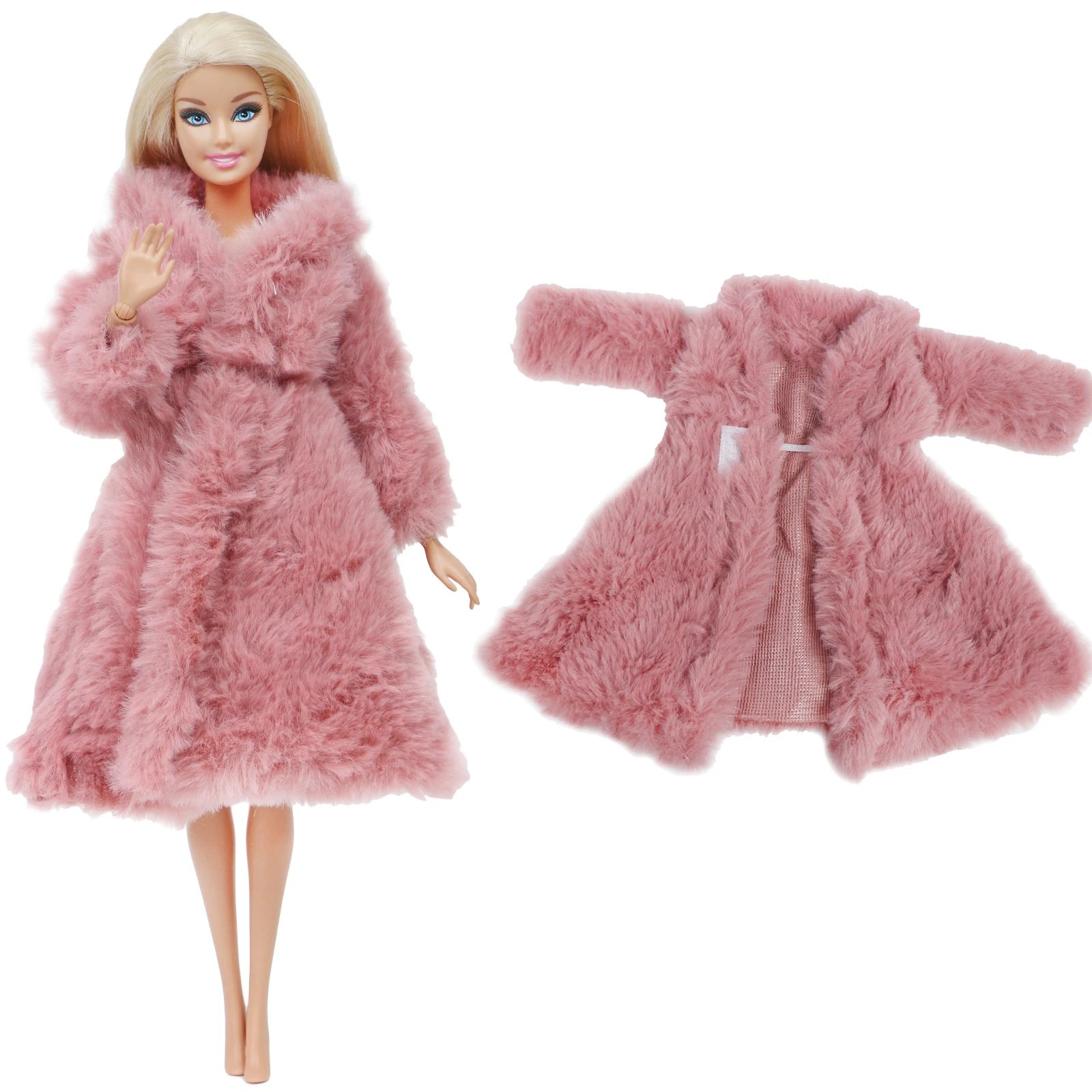 1-Set-Soft-Fur-Coat-Long-Sleeve-Pink-Plush-Tops-Dress-Winter-Warm ...