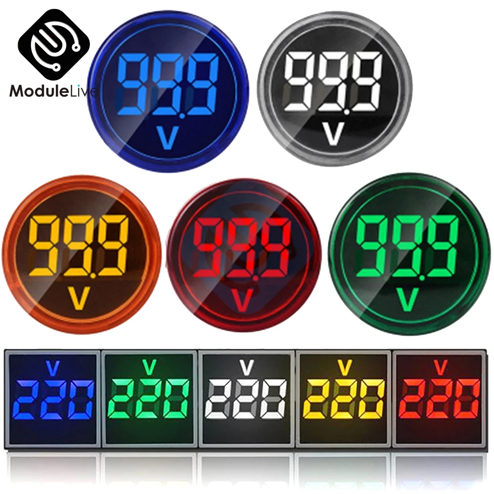 22mm Digital Display Mini Voltmeter Dc 12v 220v Ac Round Square Ampere ...