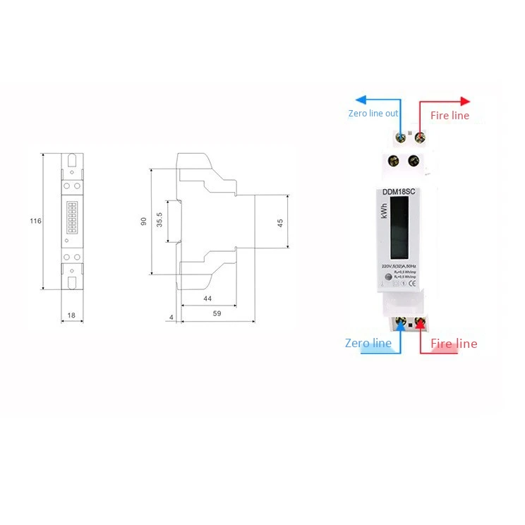 Однофазный счетчик энергии ЖК-дисплей с подсветкой AC220V 50 Гц din ...