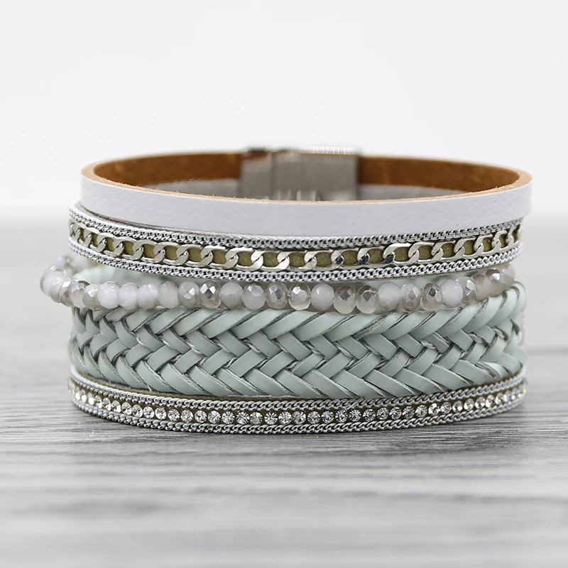 Strathspey Green Leather Bracelet For Women Bohemian Braided Bangle ...