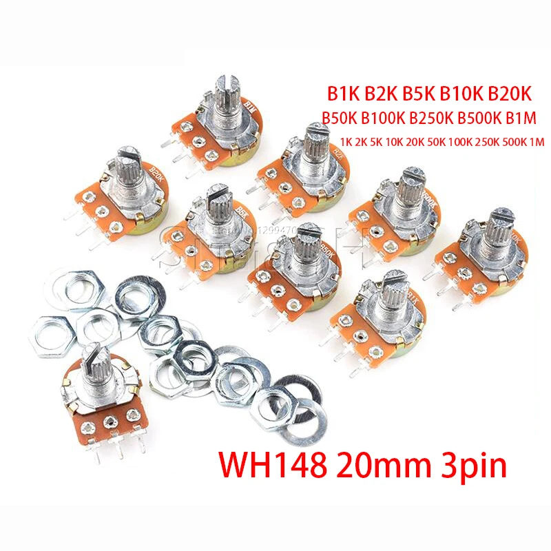 5pcs WH148 3Pin 20mm Potentiometer B1K B2K B5K B10K B20K B50K B100K ...