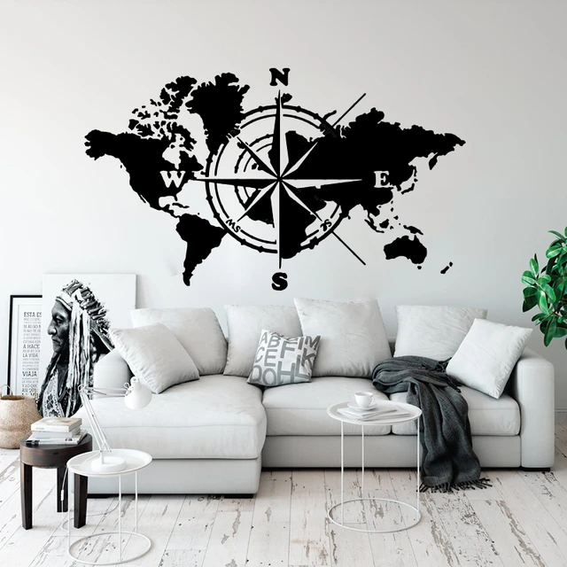 Large World Map And Compass