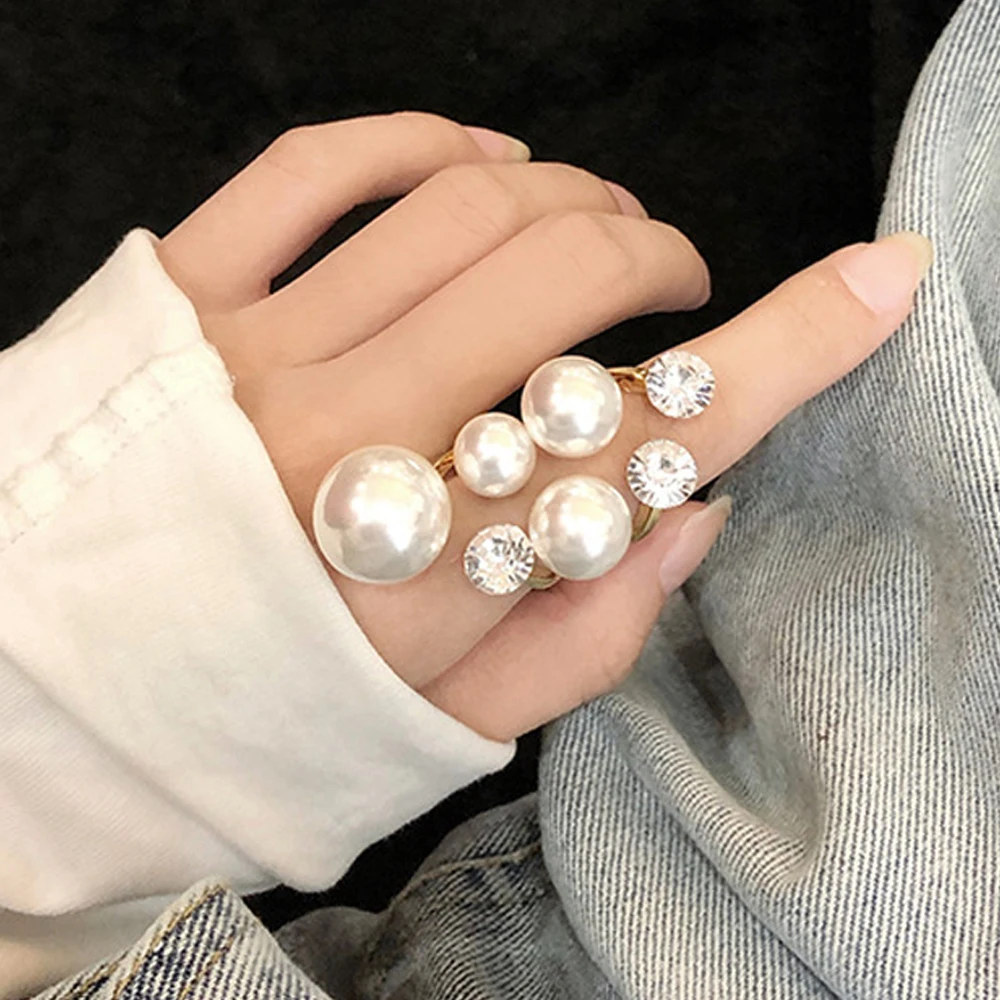 Elegant-Retro-Oversize-Multi-Pearl-Rings-For-Women-Lady-Shiny-Crystal ...