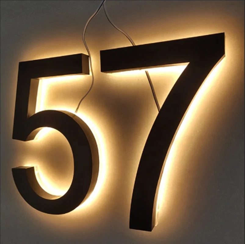 Metal 3D Led House Numbers Light Outdoor Waterproof Home Hotel Door ...