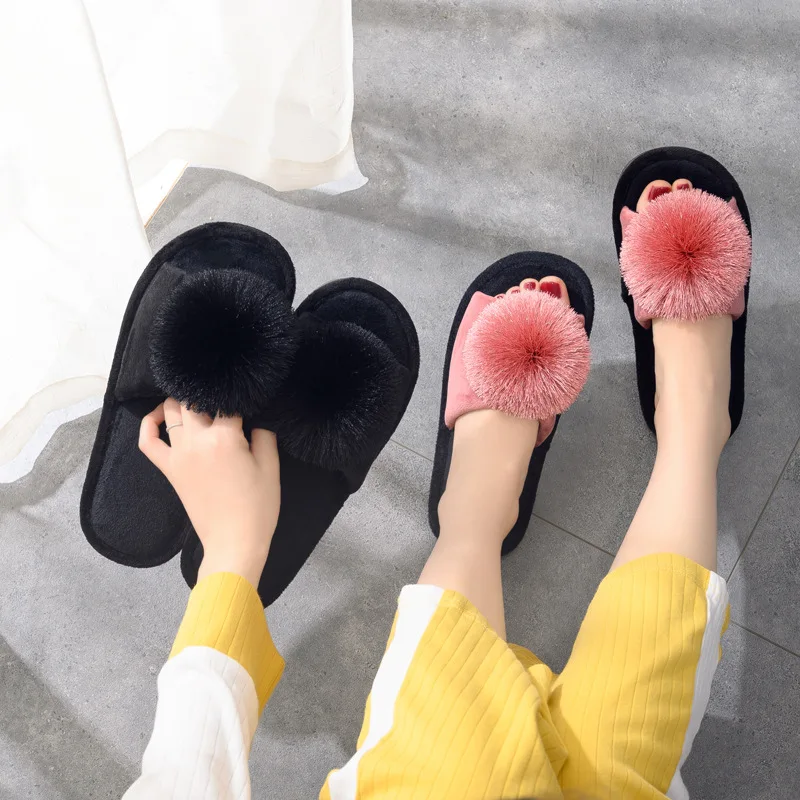 Cotton-Slippers-Winter-Women-Slippers-new-Women-Hairball-Non-Slip-Floor ...