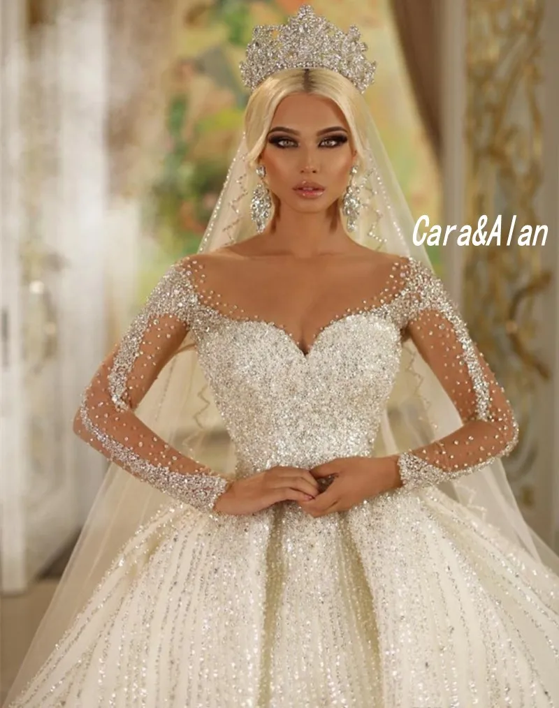 Luxury Arabic Dubai Wedding Dresses For Women 2020 Sequin Beaded Long ...