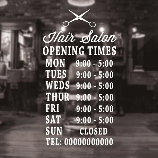 Hair Salon Custom Wall Decal Barbershop Working Hours Wall Sticker