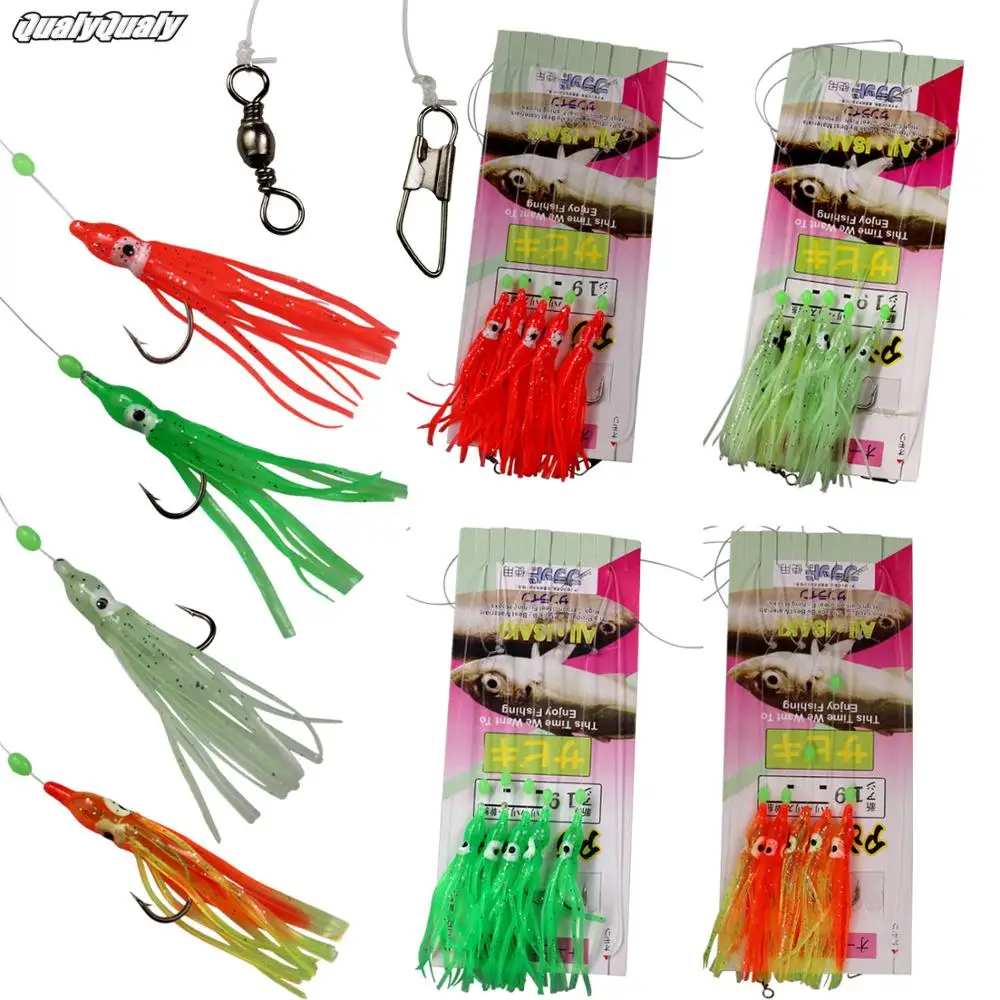 4 Packs Sabiki Rigs Octopus Lure Freshwater Saltwater Glow & Red Mini ...