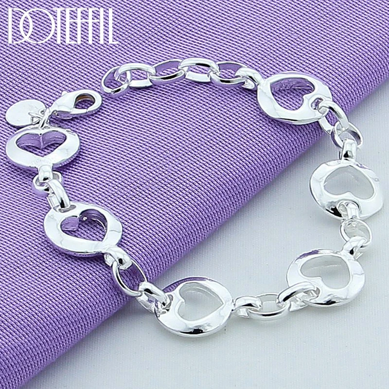 DOTEFFIL 925 Sterling Silver Full Heart Chain Bracelet Fashion For ...