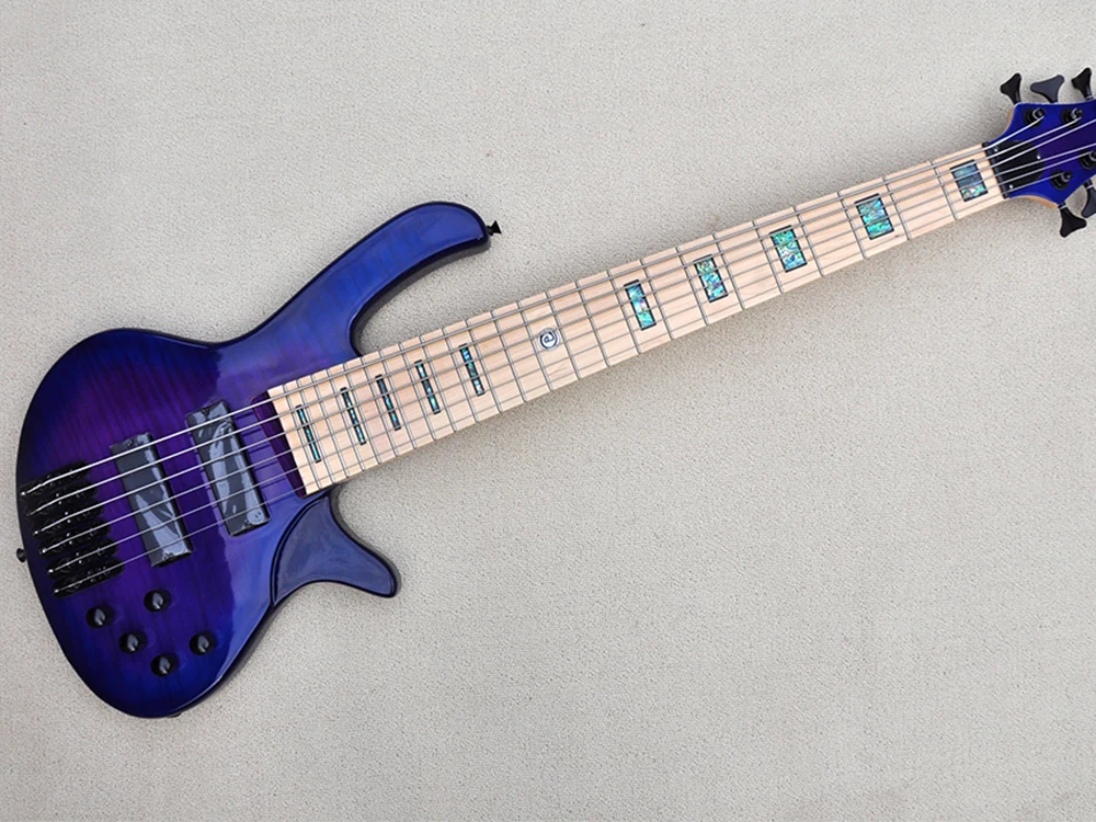 6-Strings-Purple-Electric-Bass-Guitar-with-Active-Circuit-Burl-Maple ...