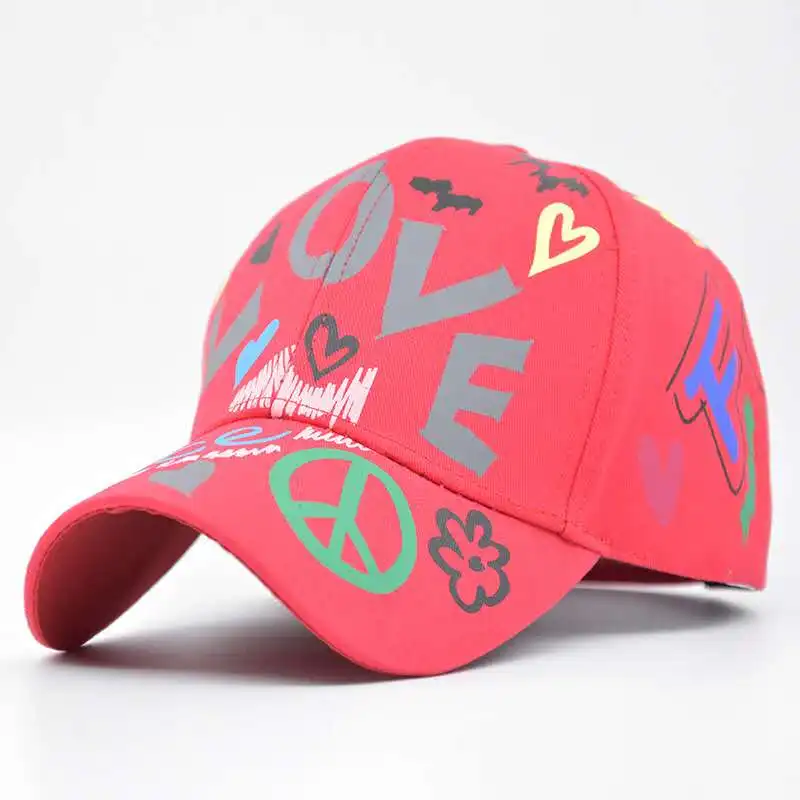 Fashion Cotton Love Graffiti Men Women Baseball Caps Couple Love ...