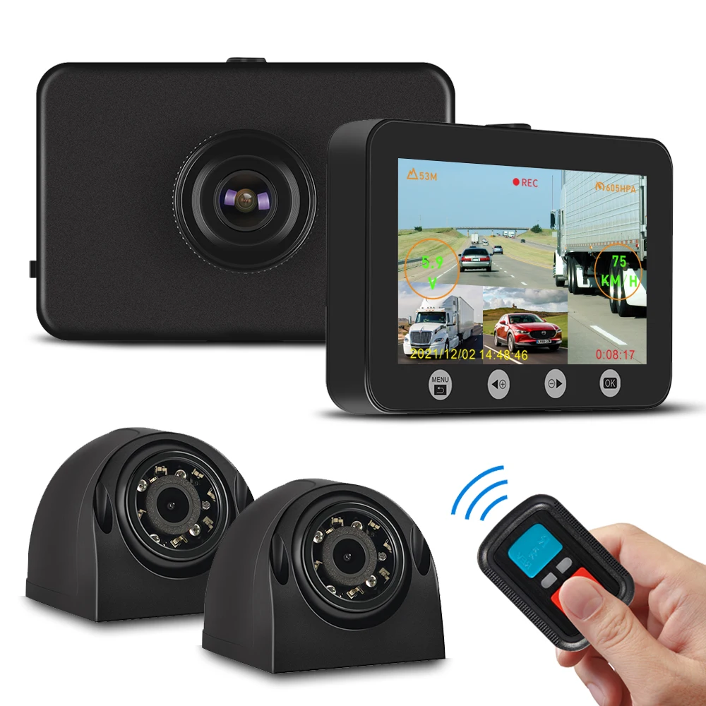 3 Channel Dash Cam Backup Camera Dvr System 4.5'' Lcd 1080p With Side ...