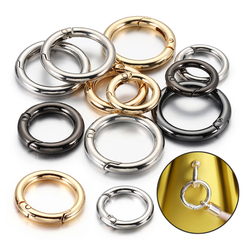 10pcs/5pcs Openable Metal Spring Clasp Ring Round Carabiner Keychain ...